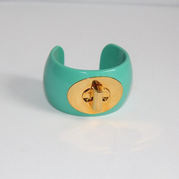 Coach | Jewelry | Coach Aqua Acrylic Gold Turnlock Cuff Bracelet | Poshmark